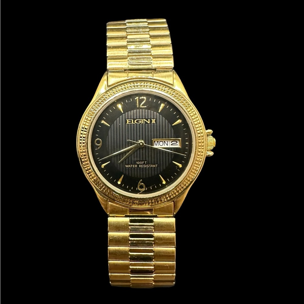 Elgin Men’s Watch Gold And Black. New Battery - Gem